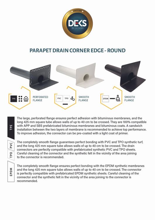DEKS Round Horizontal Flat Roof Parapet Drain Outlet from £20.34