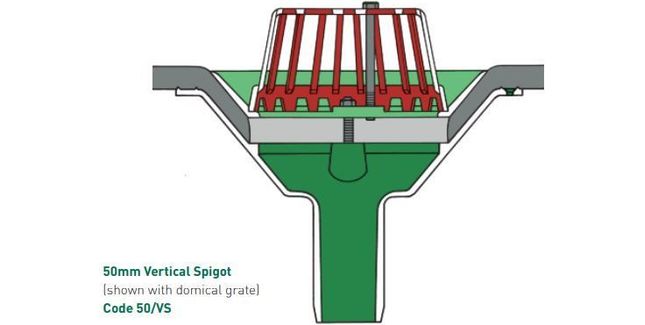 Caroflow Aluminium Flat Roof Outlets 50mm Vertical Spigot Dome Grate ...